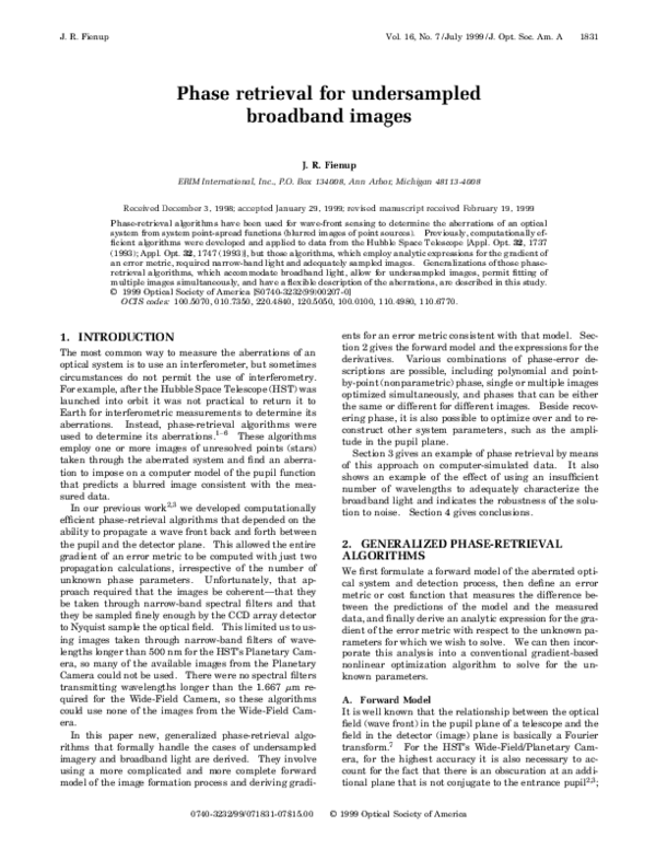 (PDF) Phase retrieval for undersampled broadband images