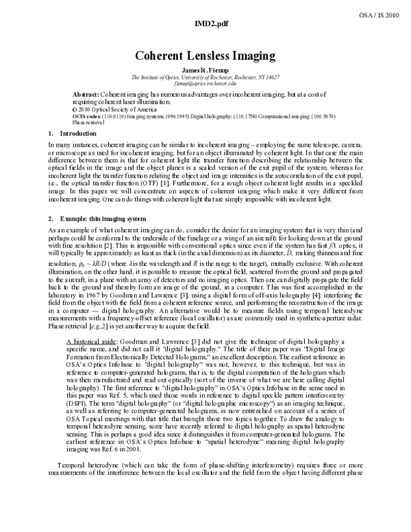 (PDF) Coherent Lensless Imaging