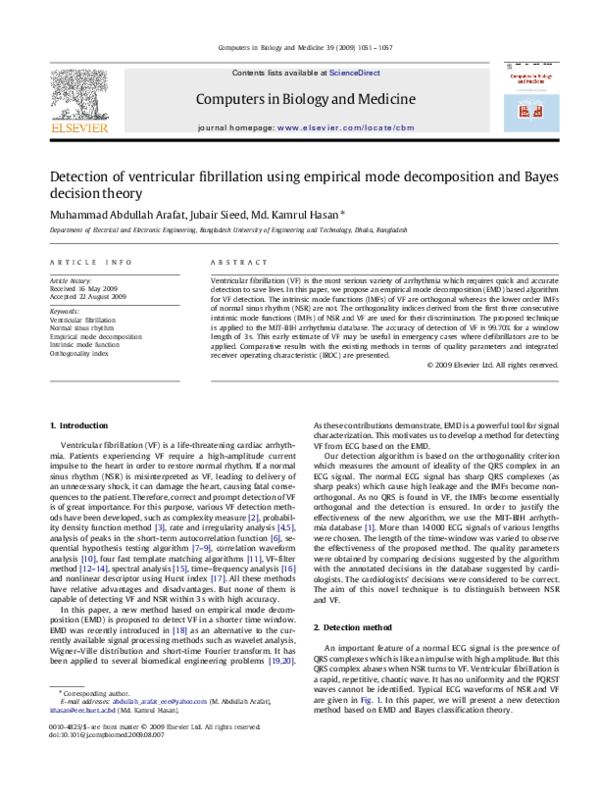 Pdf Detection Of Ventricular Fibrillation Using Empirical Mode Decomposition And Bayes