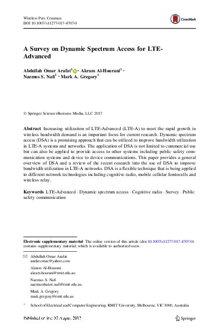 (PDF) A Survey on Dynamic Spectrum Access for LTE-Advanced