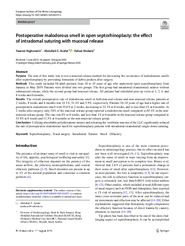 (PDF) Postoperative malodorous smell in open septorhinoplasty: the ...