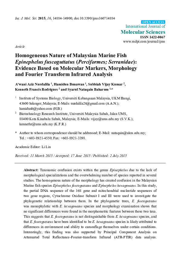 (PDF) Homogeneous Nature of Malaysian Marine Fish Epinephelus ...