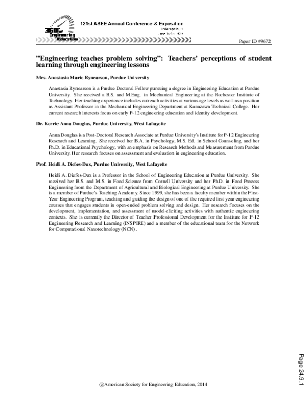 (PDF) Engineering Teaches Problem Solving": Teachers' Perceptions of ...