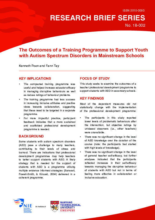 (PDF) The outcomes of a training programme to support youth with autism ...