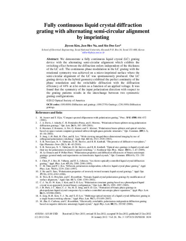 (PDF) Fully continuous liquid crystal diffraction grating with ...