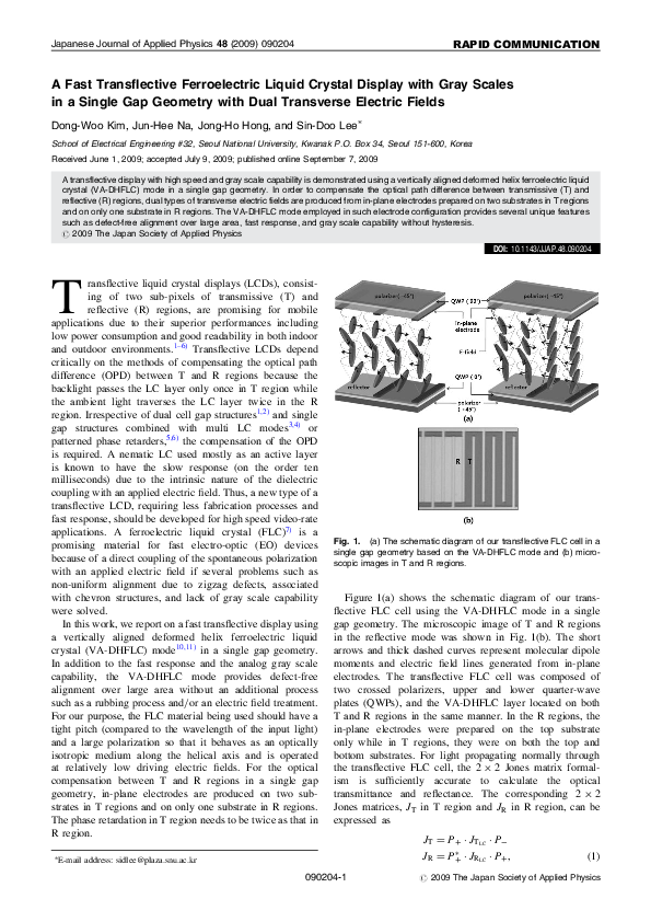 (PDF) A Fast Transflective Ferroelectric Liquid Crystal Display with Gray Scales in a Single Gap ...