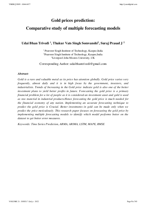 (PDF) Gold prices prediction: Comparative study of multiple forecasting ...