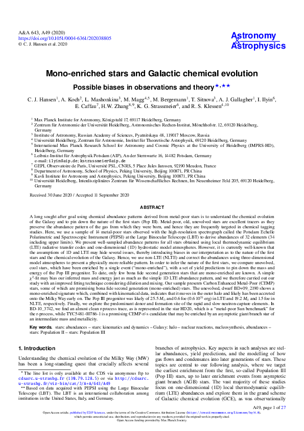 (PDF) Mono-enriched stars and Galactic chemical evolution