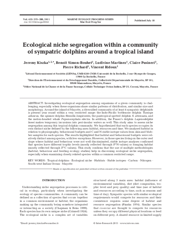 (PDF) Ecological niche segregation within a community of sympatric ...