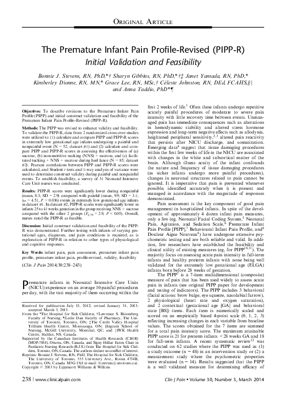 (PDF) The Premature Infant Pain Profile-Revised (PIPP-R)