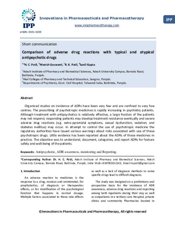 (PDF) Comparison of adverse drug reactions with typical and atypical ...