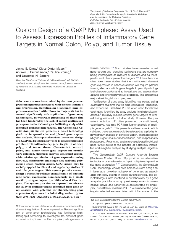 (PDF) Custom Design of a GeXP Multiplexed Assay Used to Assess ...