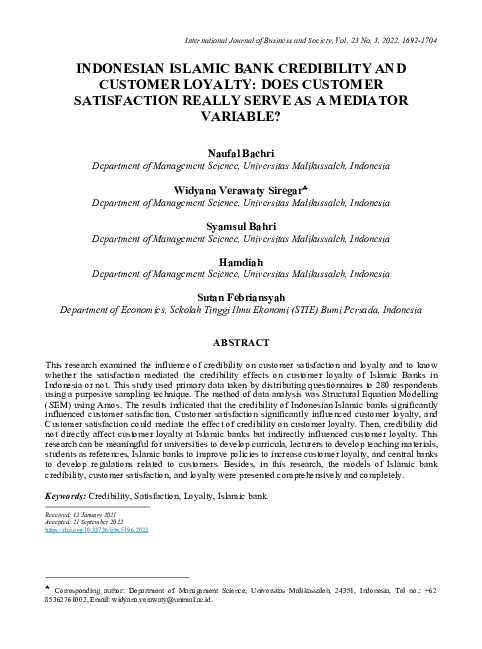 (PDF) Indonesian Islamic Bank Credibility and Customer Loyalty: Does ...