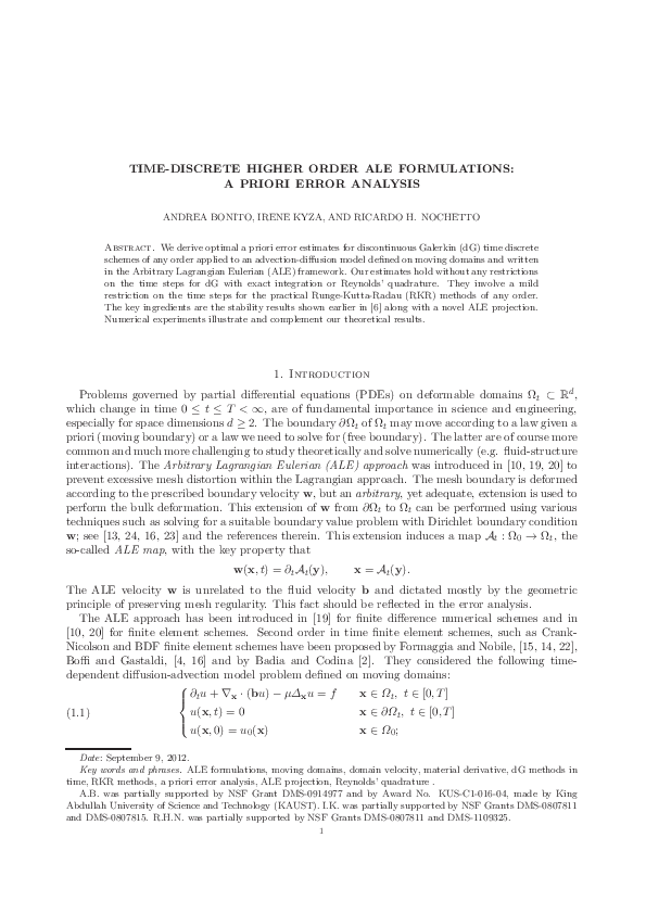 Pdf Time Discrete Higher Order Ale Formulations A Priori Error