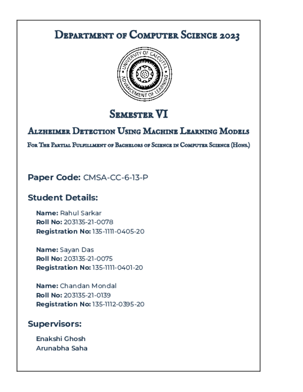 (PDF) Alzheimer Detection Using Machine Learning Models