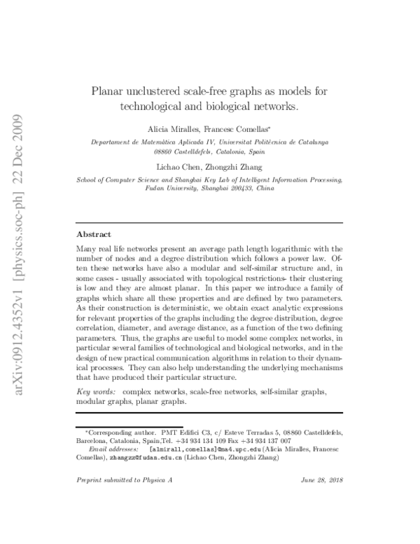 (PDF) Planar unclustered scale-free graphs as models for technological and biological networks