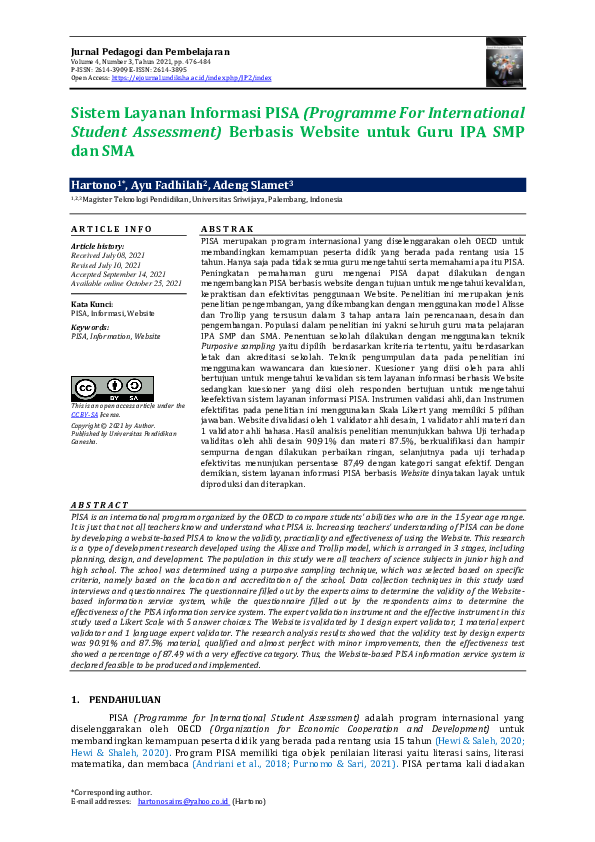 (PDF) Sistem Layanan Informasi PISA (Programme For International ...