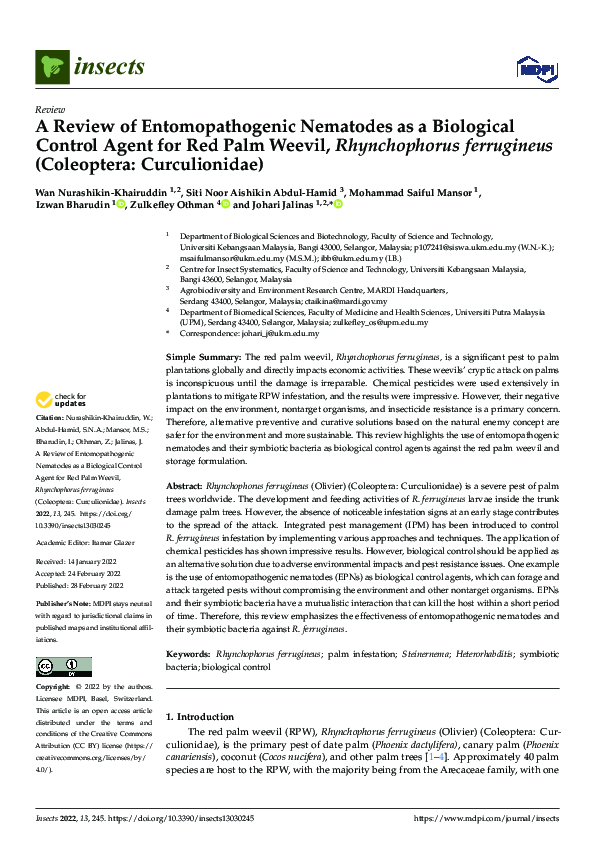 (PDF) A Review of Entomopathogenic Nematodes as a Biological Control Agent for Red Palm Weevil ...