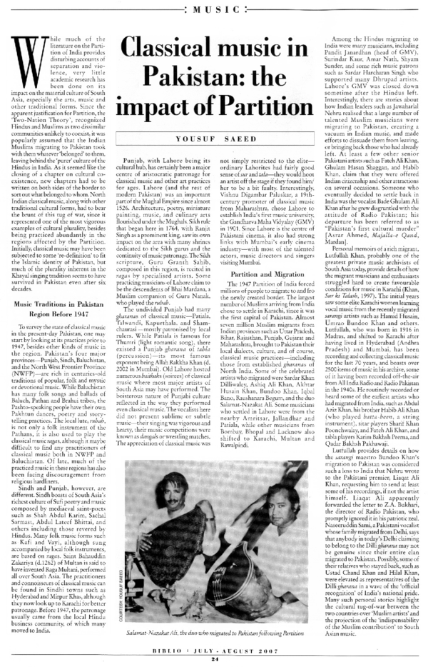 (PDF) Classical music in Pakistan: the impact of Partition