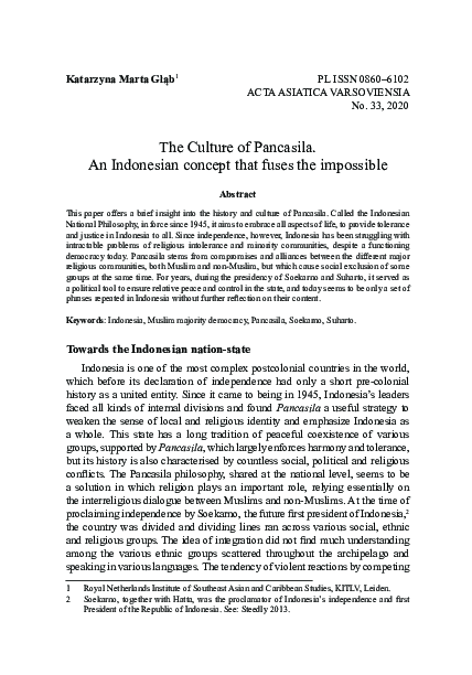 (PDF) Gląb, K. M., 'The Culture of Pancasila. An Indonesian concept ...