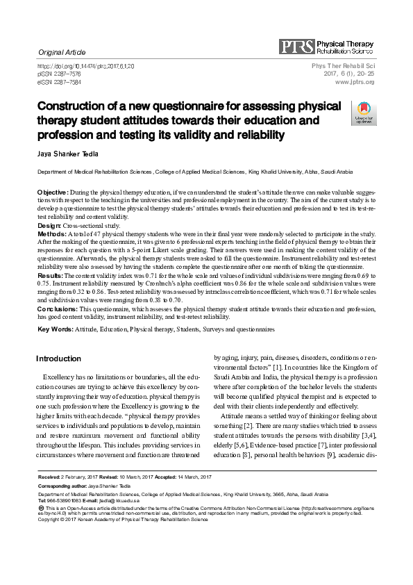 (PDF) Construction of a new questionnaire for assessing physical ...