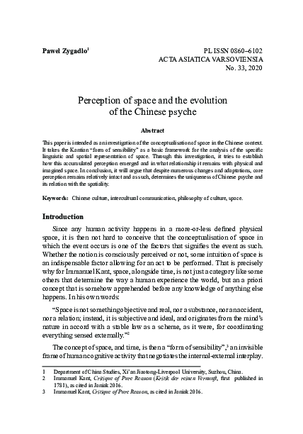 (PDF) Zygadlo, P., 'Perception of space and the evolution of the ...