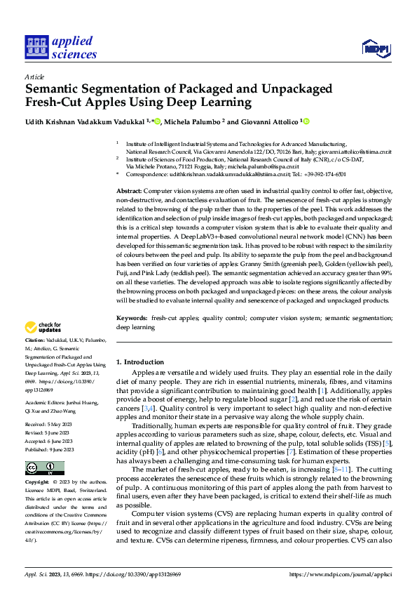 Pdf Semantic Segmentation Of Packaged And Unpackaged Fresh Cut Apples Using Deep Learning