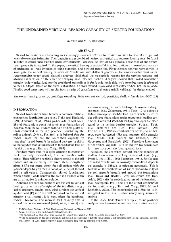 (PDF) The Undrained Vertical Bearing Capacity of Skirted Foundations
