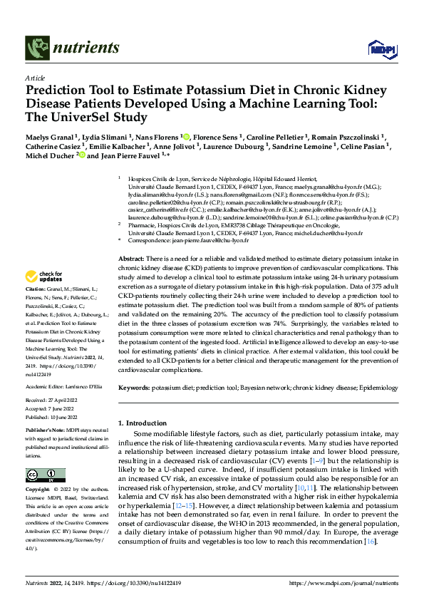 (PDF) Prediction Tool to Estimate Potassium Diet in Chronic Kidney ...