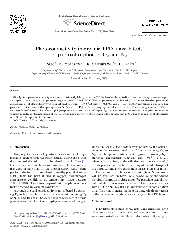 (PDF) Photoconductivity in organic TPD films: Effects of ...