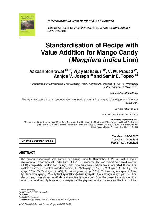 (PDF) Standardisation of Recipe with Value Addition for Mango Candy ...