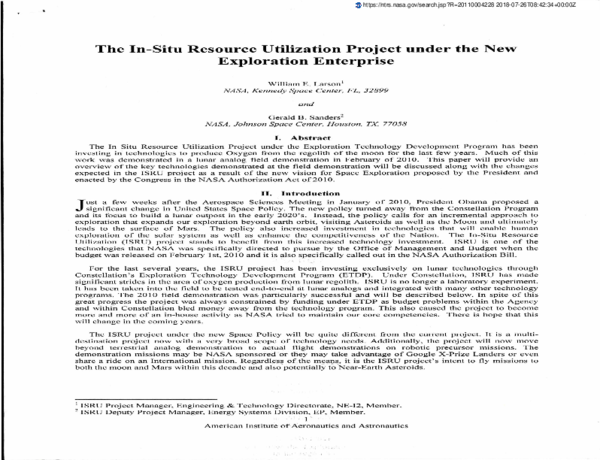 (PDF) The In-Situ Resource Utilization Project Under the New ...