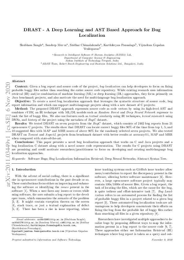 (PDF) DRAST - A Deep Learning and AST Based Approach for Bug Localization