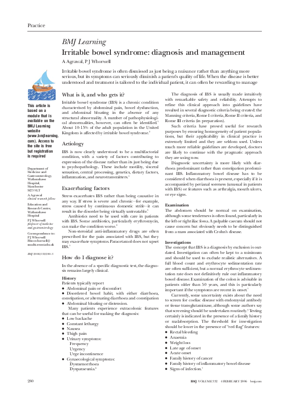 (PDF) Irritable bowel syndrome: diagnosis and management | Magnus ...