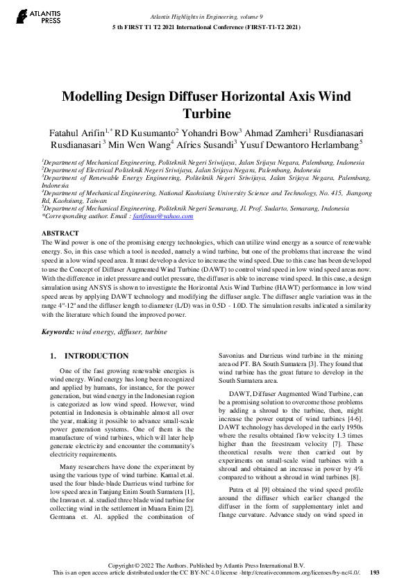 (PDF) Modelling Design Diffuser Horizontal Axis Wind Turbine