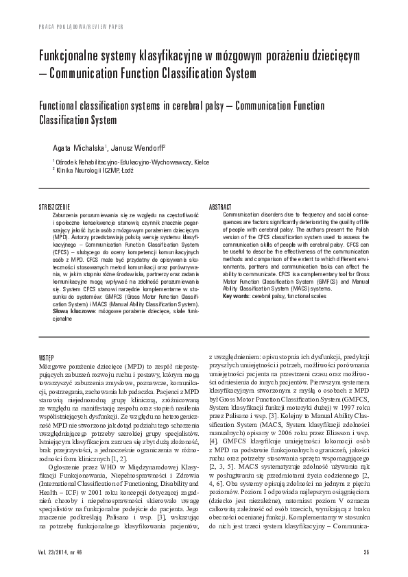 (PDF) Funkcjonalne systemy klasyfikacyjne w mózgowym porażeniu ...