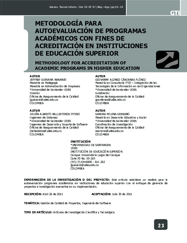 (PDF) Metodología para autoevaluación de programas académicos con fines de acreditación en ...