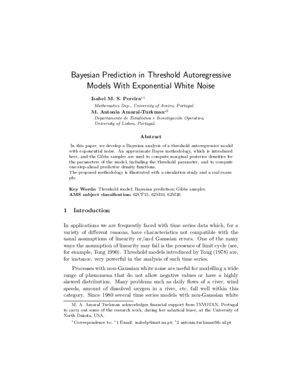 Pdf Bayesian Prediction In Threshold Autoregressive Models With