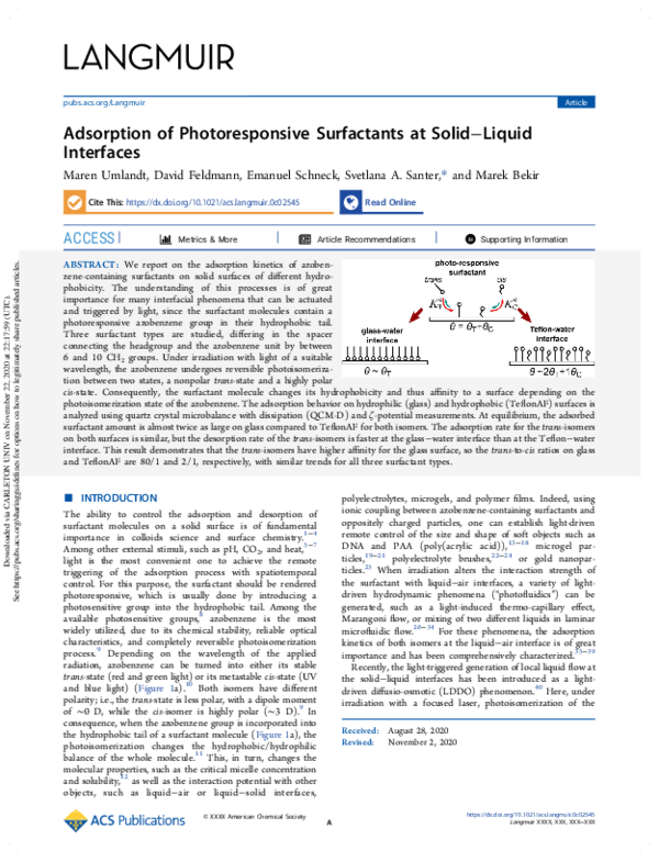(PDF) Photoresponsive Surfactant Adsorption Kinetics