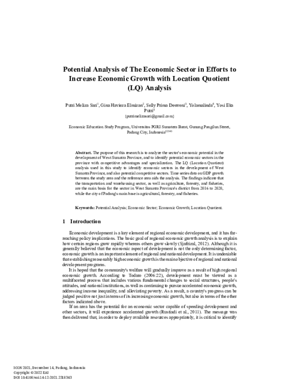 (PDF) Potential Analysis of The Economic Sector in Efforts to Increase ...