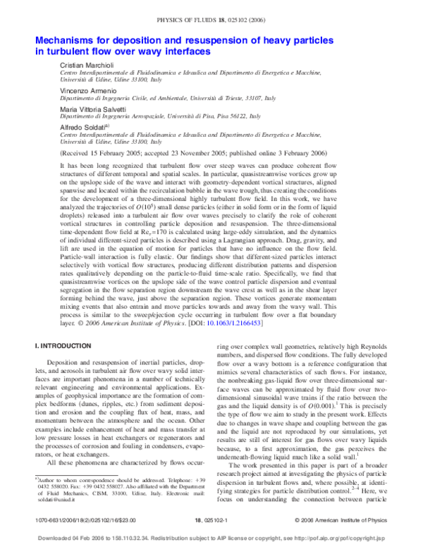 (PDF) Mechanisms for deposition and resuspension of heavy particles in turbulent flow over wavy ...