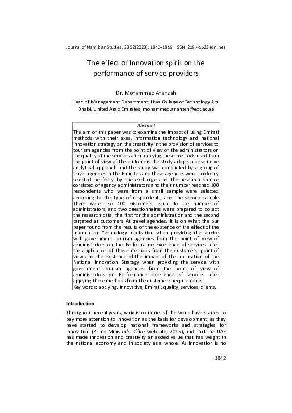 (PDF) The effect of Innovation spirit on the performance of service ...