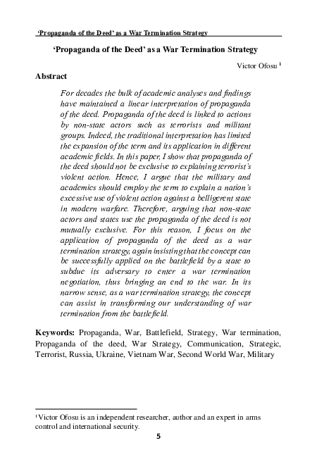 (PDF) 'Propaganda of the Deed' as a War Termination Strategy