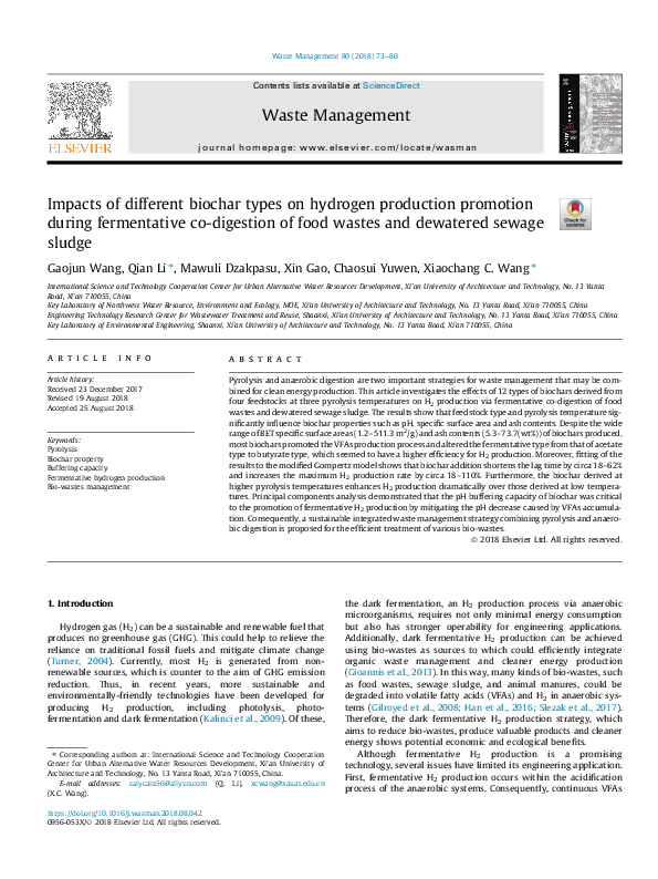 (PDF) Impacts of different biochar types on hydrogen production ...