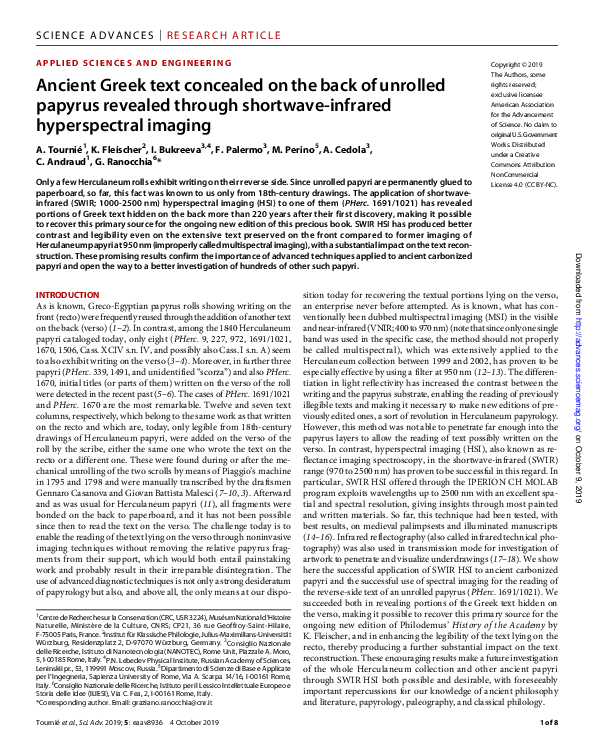 (PDF) Ancient Greek text concealed on the back of unrolled papyrus ...