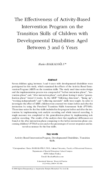 (PDF) The Effectiveness of Activity-Based Intervention Program on