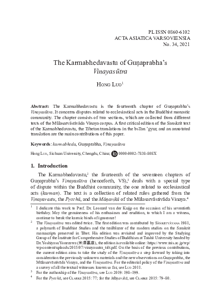 (PDF) Luo, H., 'The Karmabhedavastu of Guṇaprabha's Vinayasūtra ...