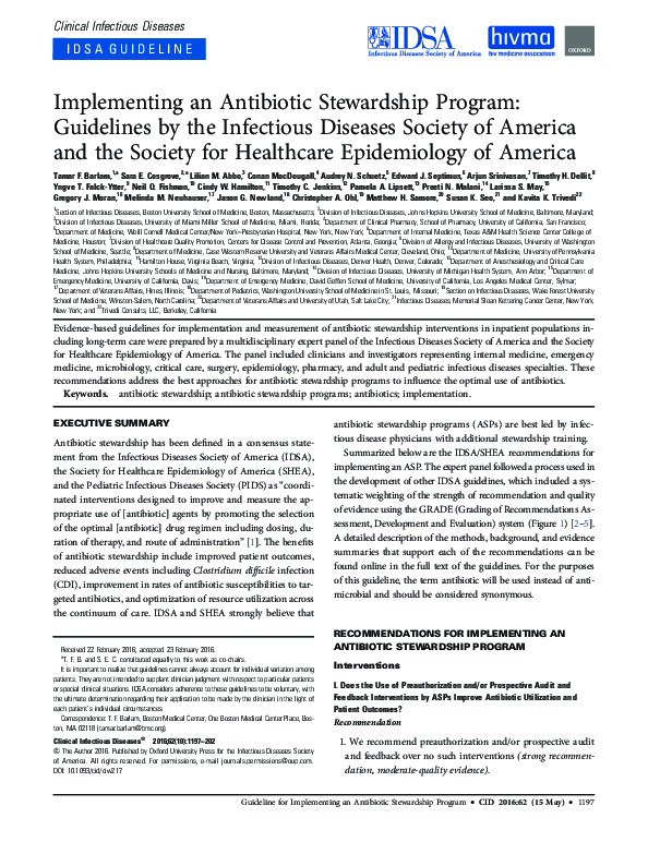 (PDF) Executive Summary: Implementing an Antibiotic Stewardship Program: Guidelines by the ...