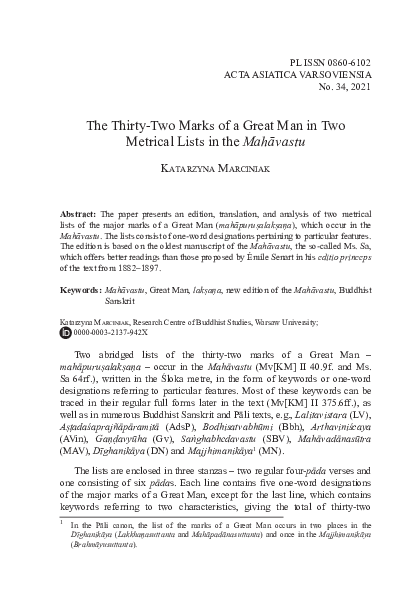 (PDF) Marciniak, A., 'The thirty-two Marks of a great Man in two ...