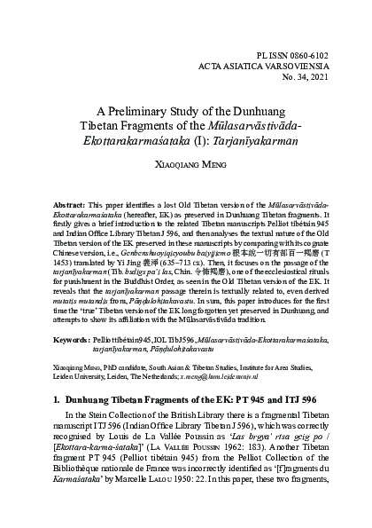 (PDF) Meng, X., 'A Preliminary study of the dunhuang Tibetan Fragments ...